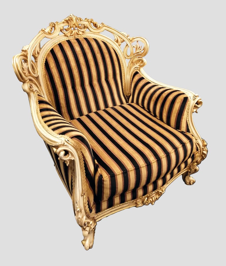 Rococo Italian Silik Carved Wood Upholstered 8 Piece Suite For Sale at ...