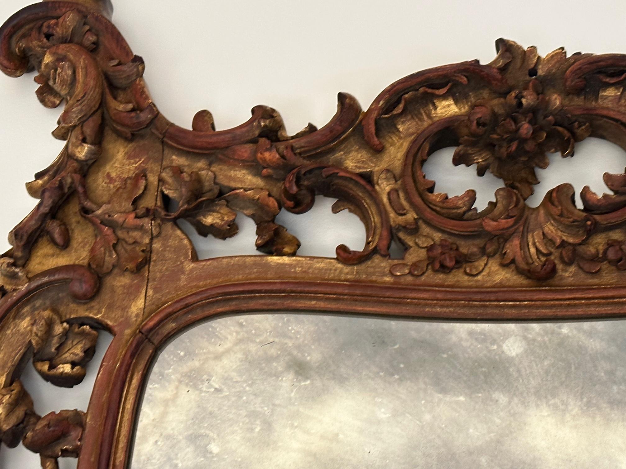 Rococo Ornate Antique Pair of Carved Aged Mirrors For Sale at 1stDibs