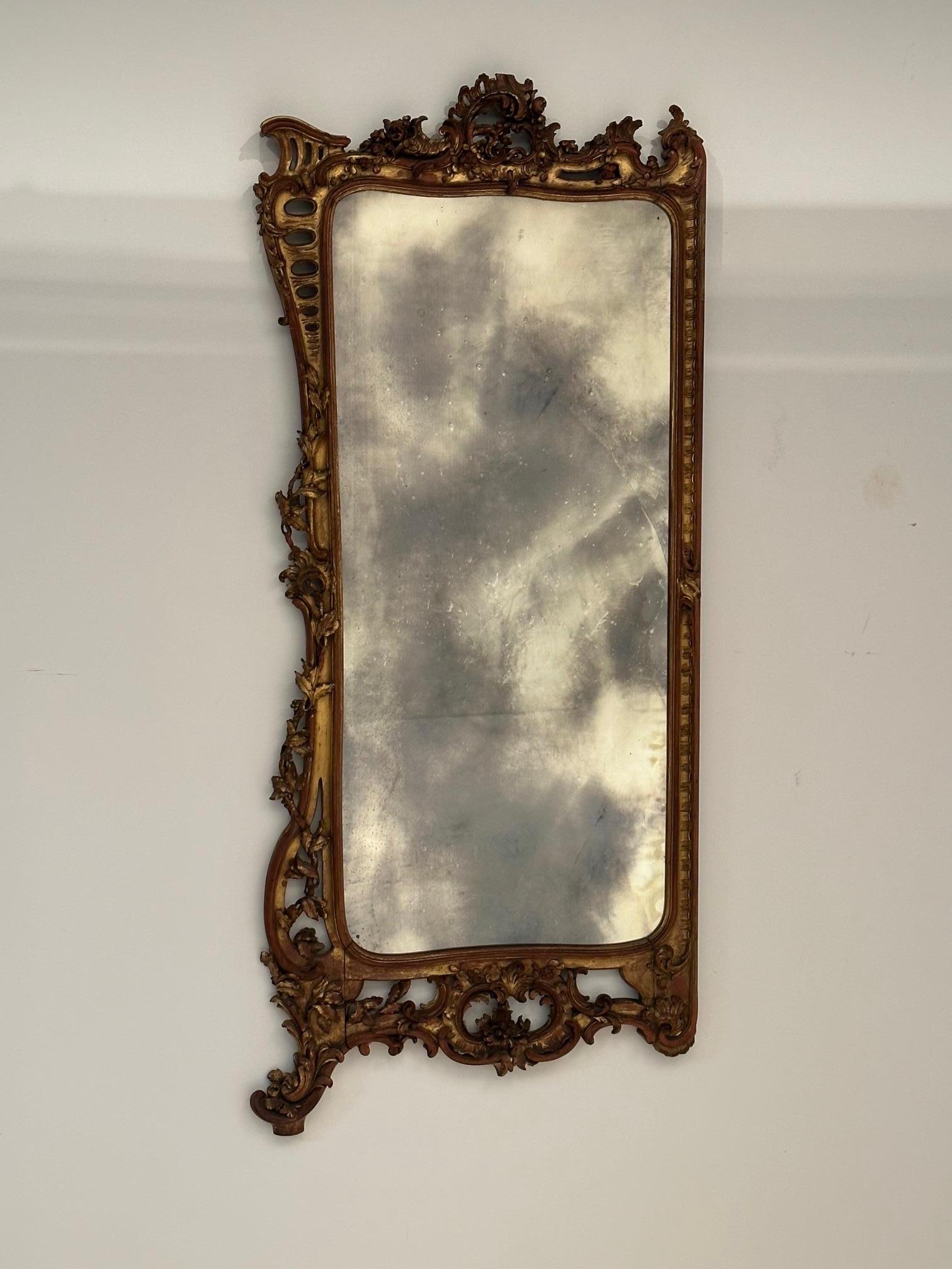 Rococo Ornate Antique Pair of Carved Aged Mirrors For Sale at 1stDibs