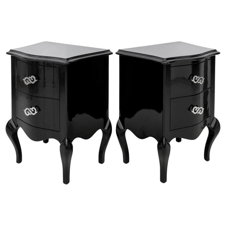 Rococo Revival Black Lacquered Nightstand, Pair For Sale at 1stDibs