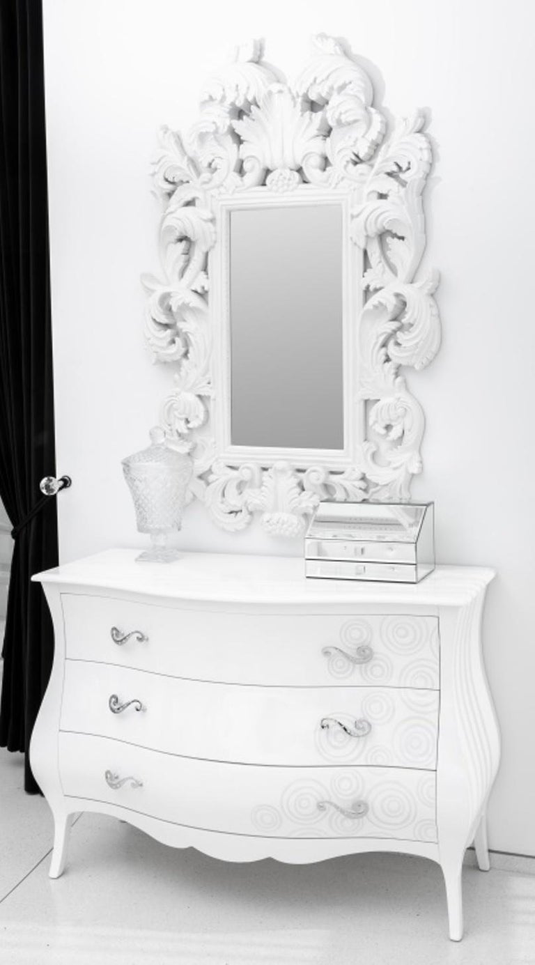 Rococo Revival Modern White Lacquered Mirror For Sale at 1stDibs