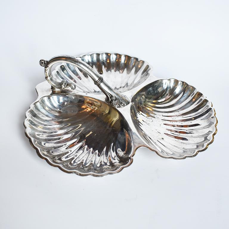 Rococo Silver Plated Three Part Clam Shell Server Condiment Tray by ...