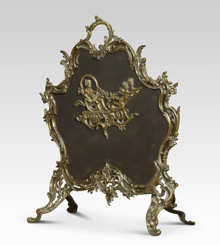 Rococo Style Brass and Mesh Fire Screen For Sale at 1stDibs