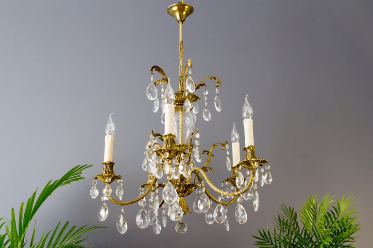 Rococo Style Bronze and Crystal Five-Light Chandelier at 1stDibs