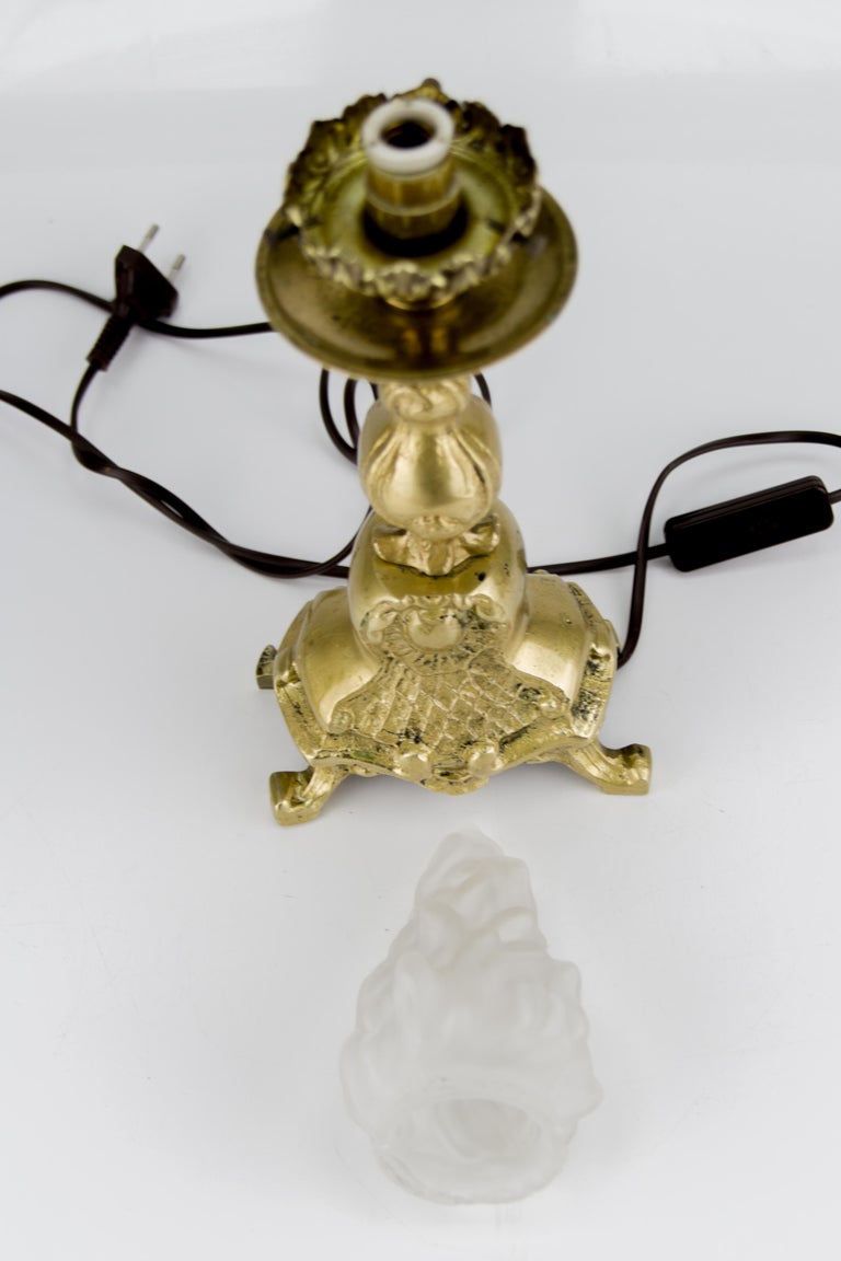 Rococo Style Bronze Table Lamp with White Frosted Glass Flame Shade For ...