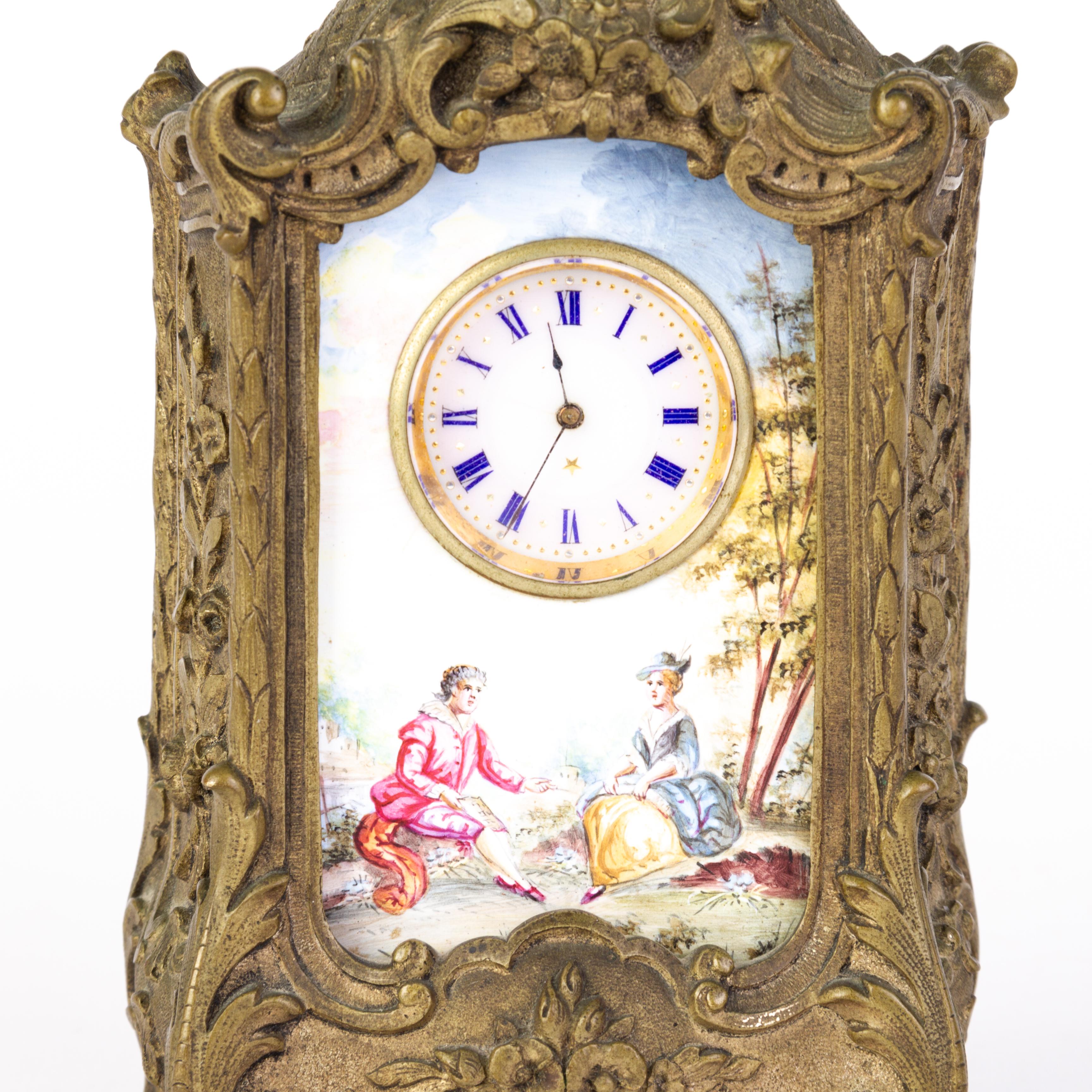 Rococo Style Carriage Clock with Watteau Romantic Scenes For Sale at ...