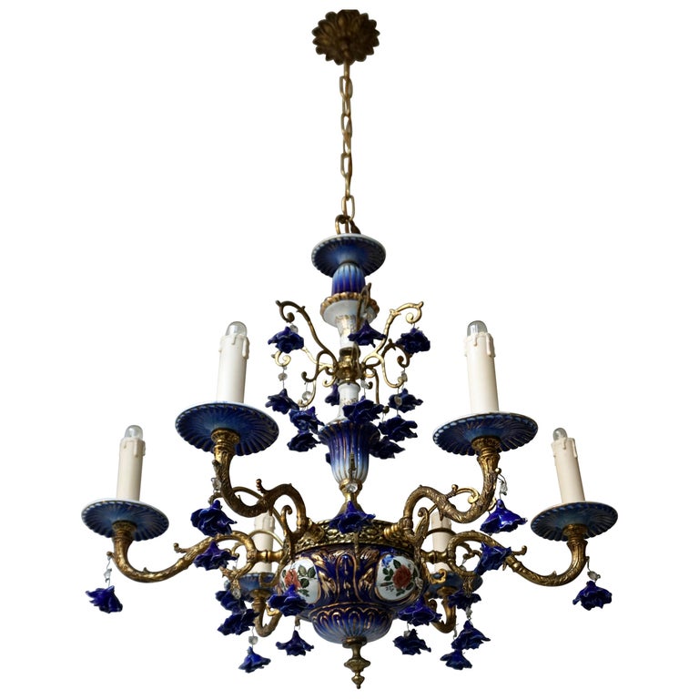 Rococo Style Chandelier, Porcelain Flowers, Rocaille Pattern For Sale ...