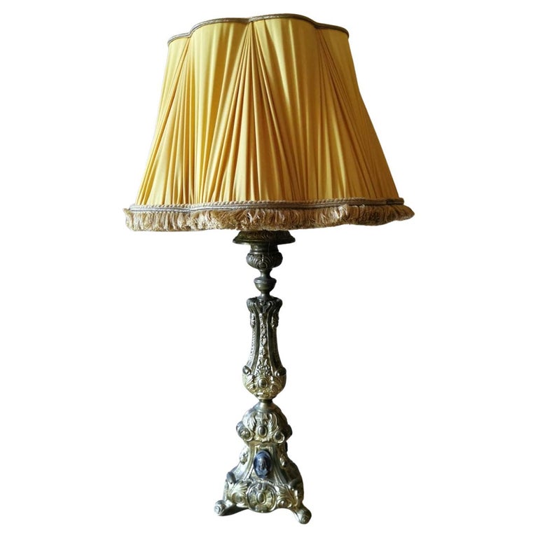 Rococo Style French Table Lamp in Chiseled Brass and Pongé Fabric ...