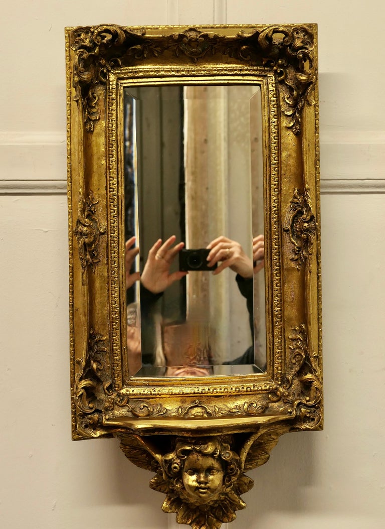 Rococo Style Gilt Wall Mirror with Putti and Shelf Bracket For Sale at ...