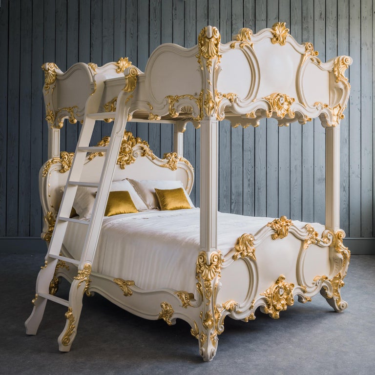 Rococo Style Hand Carved 4 Poster and Bunk Bed For Sale at 1stDibs