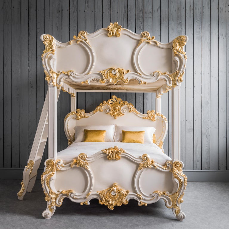 Rococo Style Hand Carved 4 Poster and Bunk Bed For Sale at 1stDibs