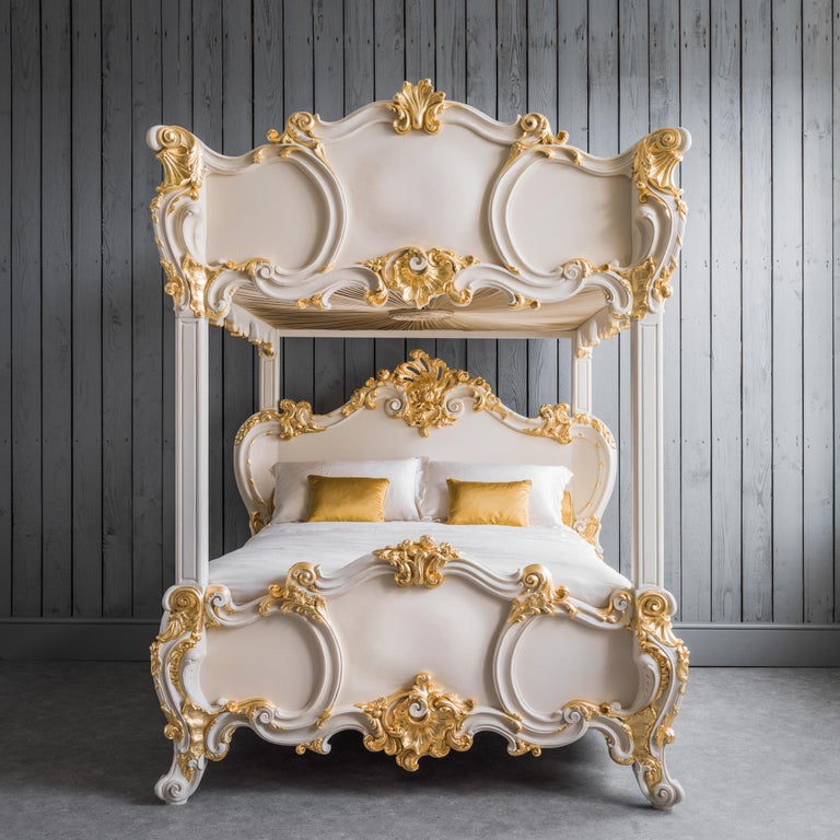 Rococo Style Hand Carved 4 Poster and Bunk Bed For Sale at 1stDibs