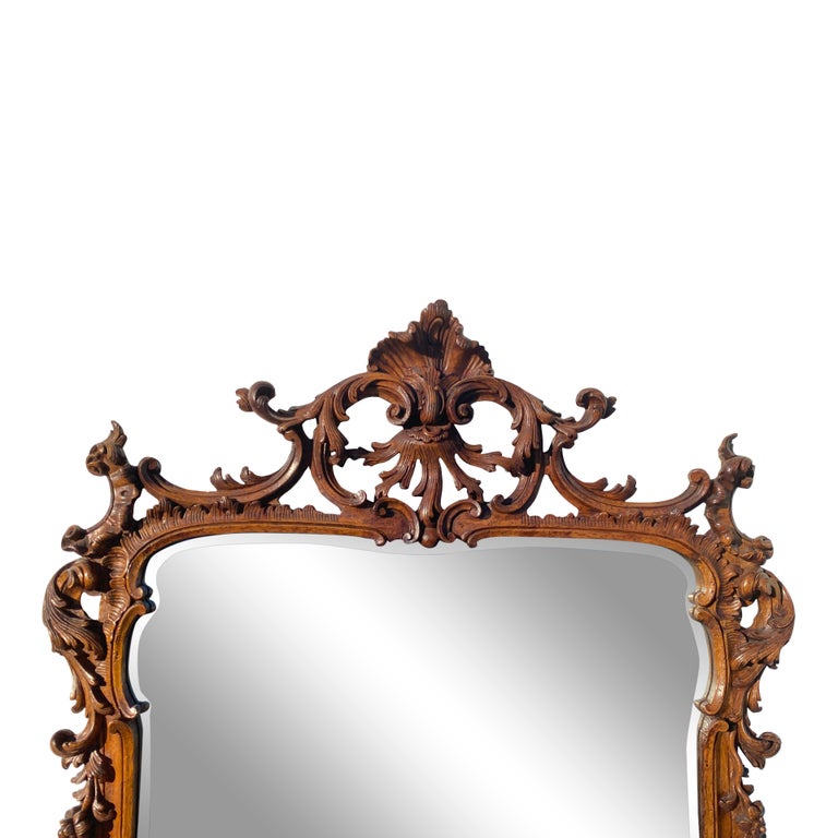 Rococo Style Hand Carved Walnut Mirror For Sale at 1stDibs