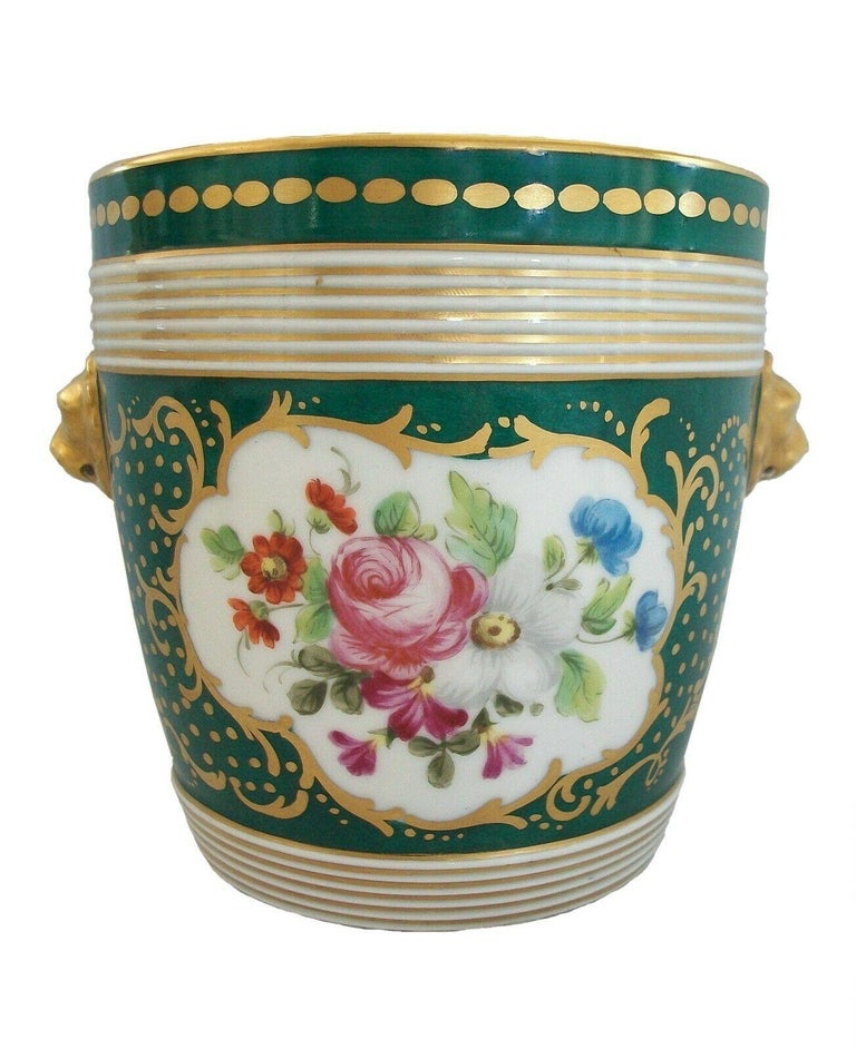 Rococo Style Hand Painted Ceramic Cachepot with Gilt Decoration, E.U ...
