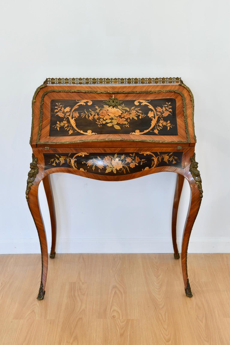 Rococo-Style Inlaid Slant Front Desk For Sale at 1stDibs