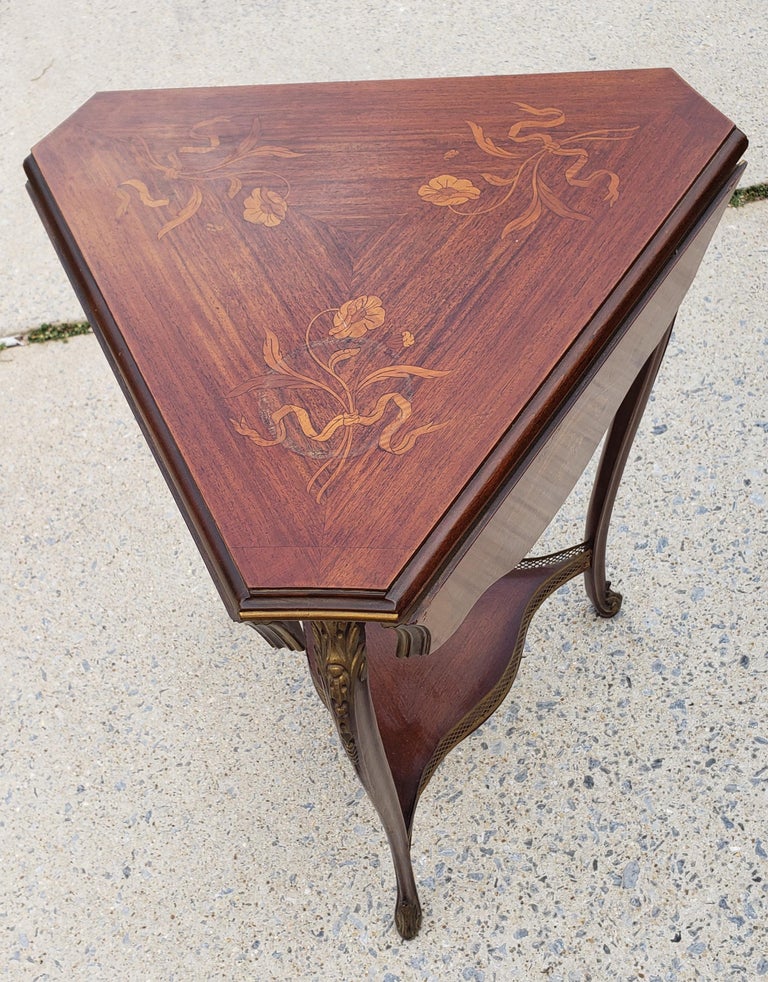 Rococo Style Marquetry Fruitwood and Gilt Metal Mounted Triangular Drop ...