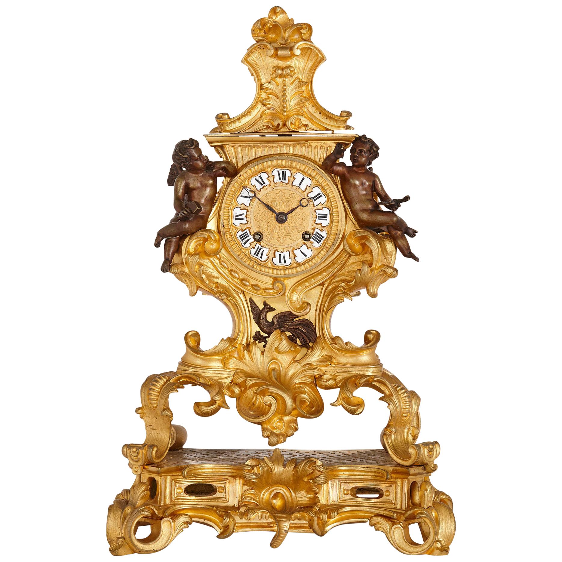 Rococo Style Ormolu Mantel Clock with Putti at 1stDibs | rococo clock ...