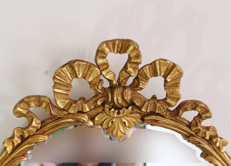 Rococo Style Oval Wall Mirrors in Giltwood Foliate Frame with Ribbon at ...