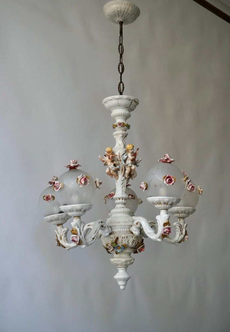 Rococo Style Porcelain Chandelier with Cherubs Playing Instruments For ...