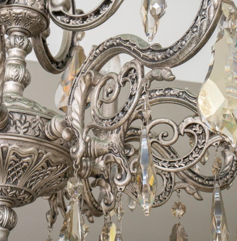 Rococo Style Silvered Metal Crystal Chandelier For Sale at 1stDibs