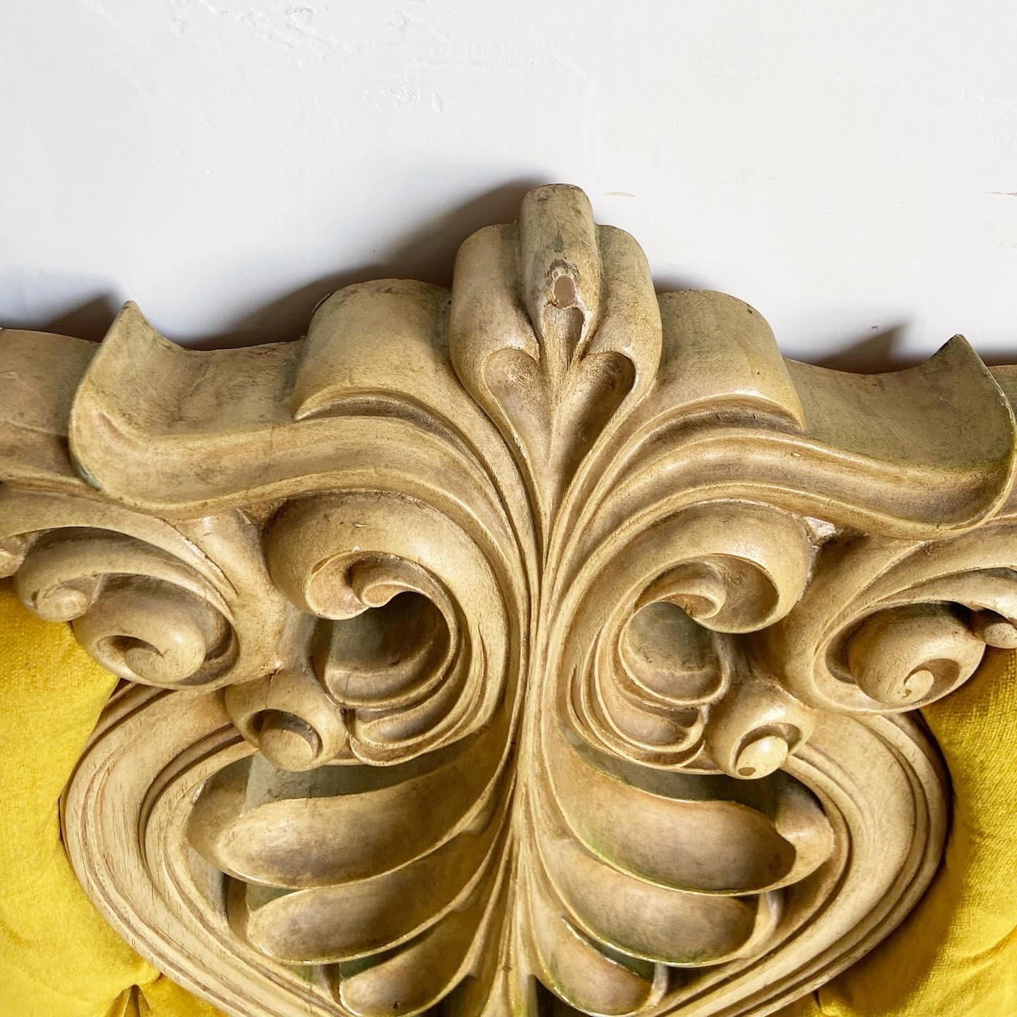 Rococo Style Yellow Tufted King Size Headboard For Sale at 1stDibs
