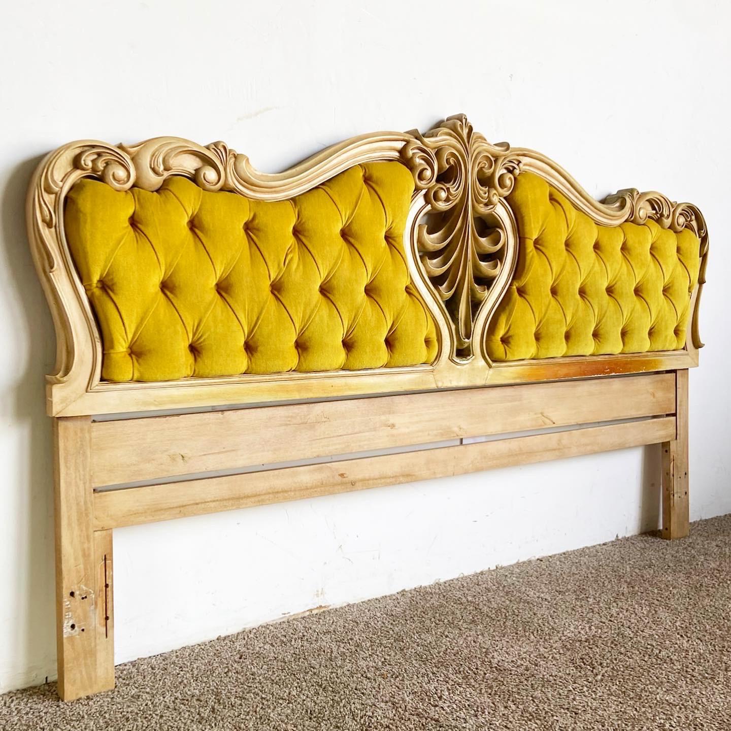 Rococo Style Yellow Tufted King Size Headboard For Sale at 1stDibs