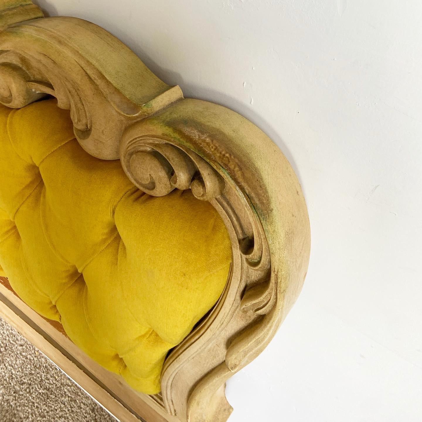 Rococo Style Yellow Tufted King Size Headboard For Sale at 1stDibs