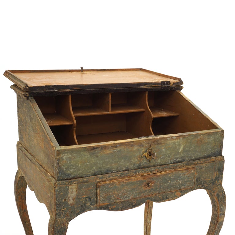 Rococo Writing Desk with Cabriole Legs and Original Color, Sweden ...