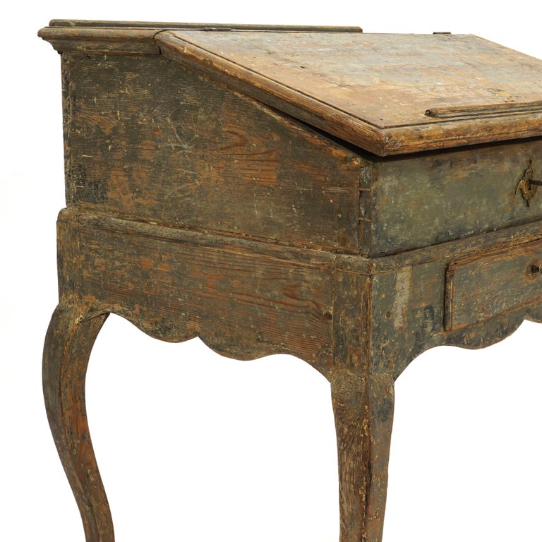 Rococo Writing Desk with Cabriole Legs and Original Color, Sweden ...