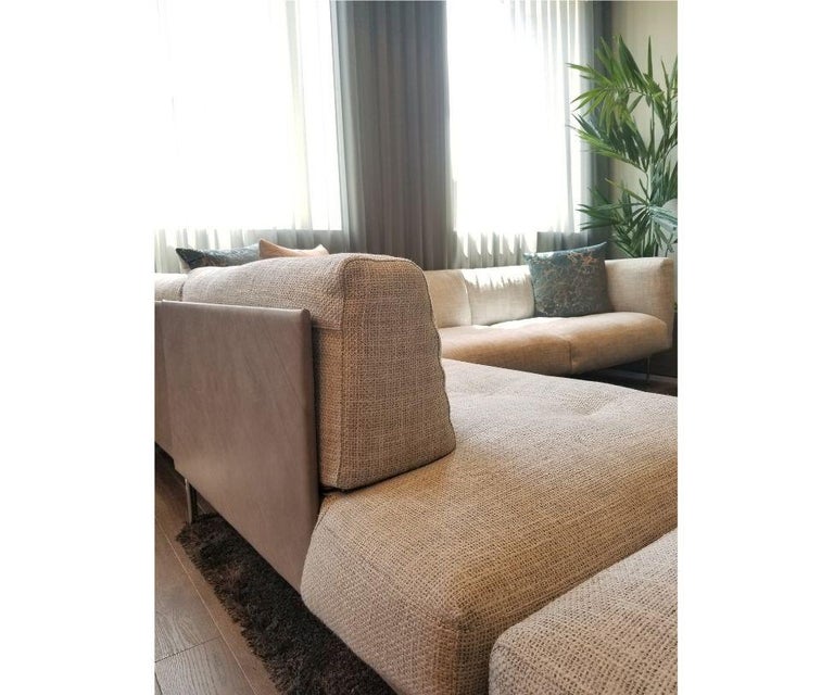 Rod Leather and Fabric Sectional Sofa by Living Divani at 1stDibs