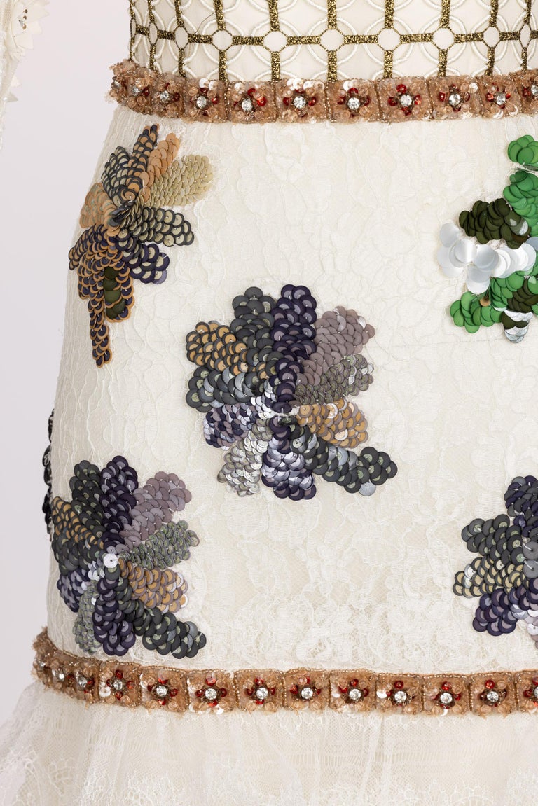 Rodarte Runway Crystal Sequin Lace Ruffle Dress FW 2016 For Sale at 1stDibs