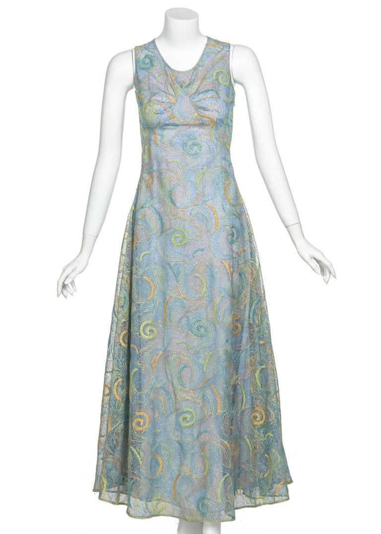 2102 Rodarte Van Gogh Multicolored Metallic Embroidered Tulle Dress For ...