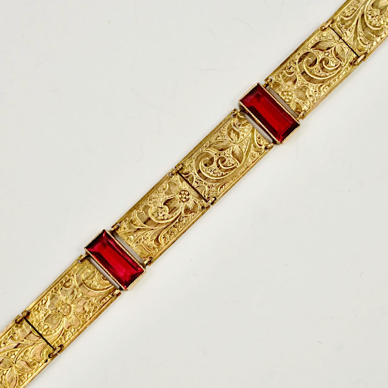 Rodi and Wienenberger Antique Gold Plated Link Bracelet with Magenta ...