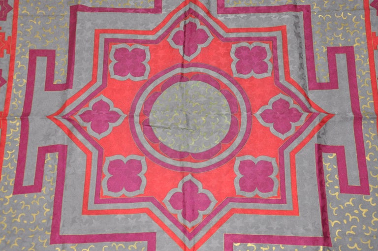 Rodier Abstract Steel Gray With Burgundy and Gold Silk Scarf For Sale ...