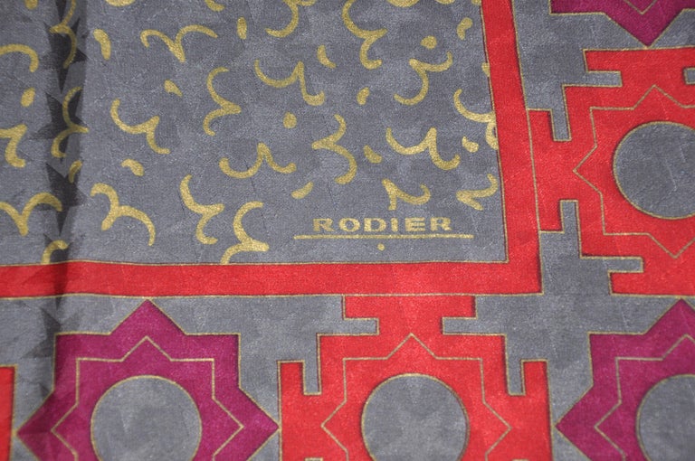 Rodier Abstract Steel Gray With Burgundy and Gold Silk Scarf For Sale ...