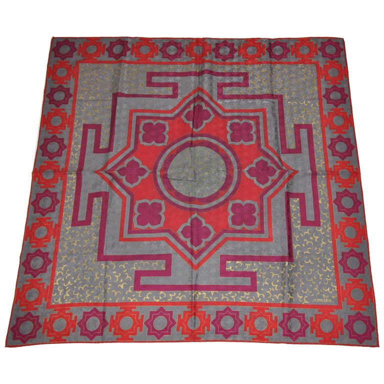 Rodier Abstract Steel Gray With Burgundy and Gold Silk Scarf For Sale ...