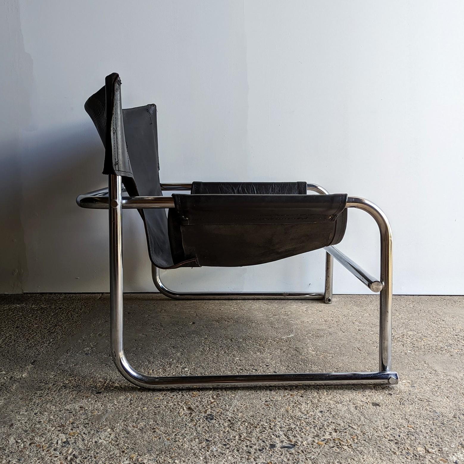 Rodney Kinsman Leather and Chrome Sling Chair For Sale at 1stDibs