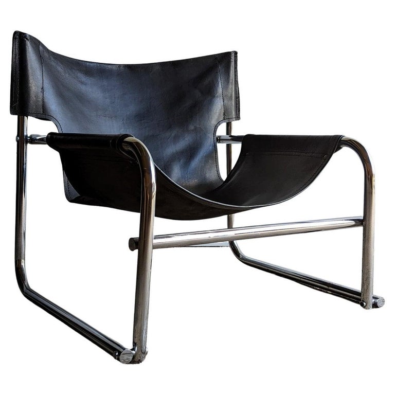 Rodney Kinsman Leather and Chrome Sling Chair For Sale at 1stDibs