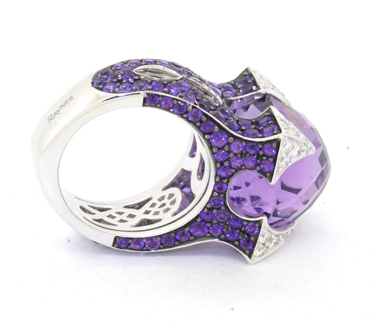 Rodney Rayner 18k White Gold 35.40ct Amethyst and Diamond Dragon Ring ...