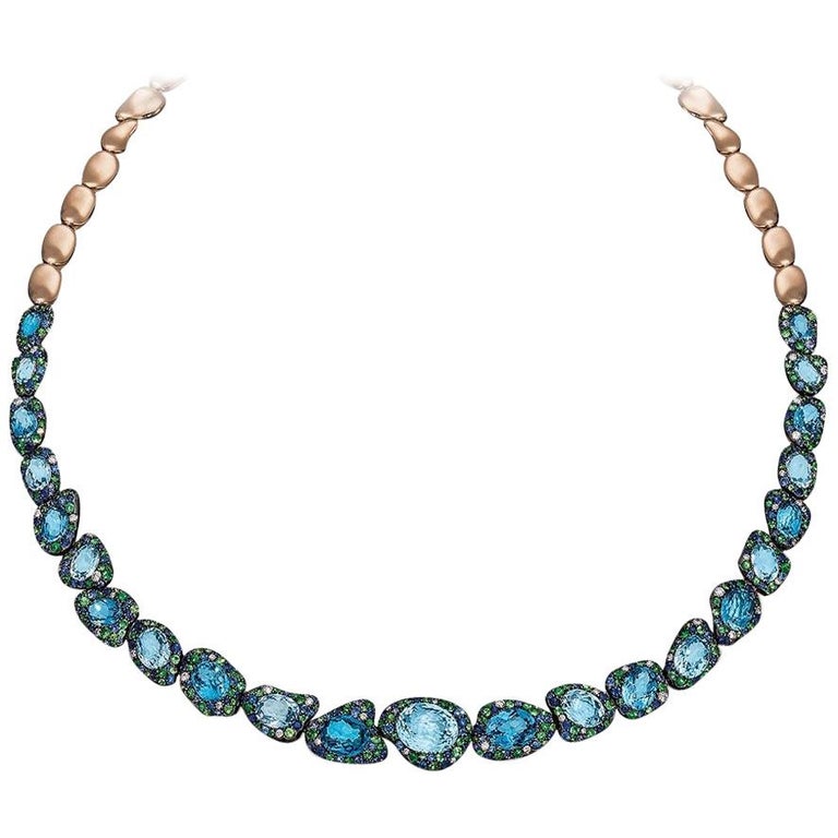 Rodney Rayner Collier en or 18 carats RG avec saphir bleu, topaze bleue ...