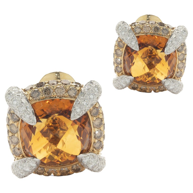 Rodney Raynor 18 Karat Yellow Gold Citrine and Diamond Earrings For ...