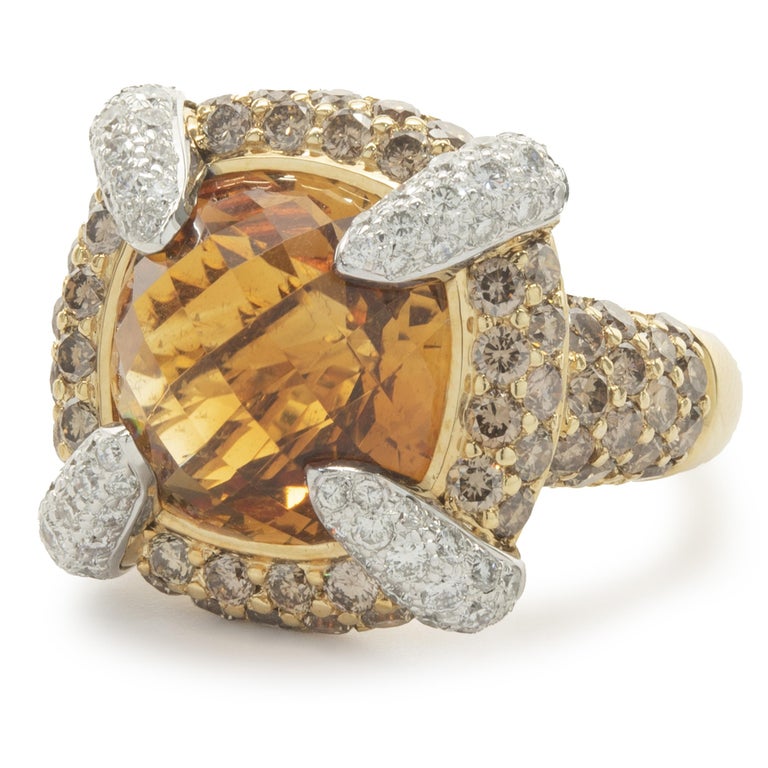 Rodney Raynor 18 Karat Yellow Gold Pave Diamond and Citrine Ring For ...