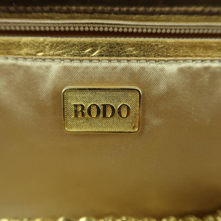 RODO Bronze Metallic Leather Rhinestone Flower Clutch Handbag at 1stDibs