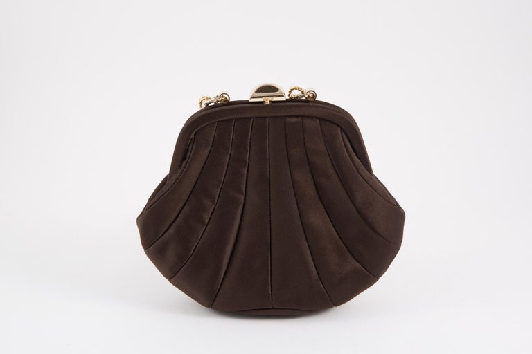 Rodo Dark Chocolate Silk Shell Evening Bag For Sale at 1stDibs