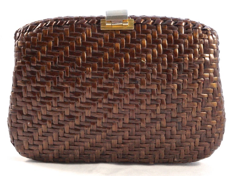 Rodo Italian Glazed Mid Brown Wicker Clutch Bag with Gold and Silver ...