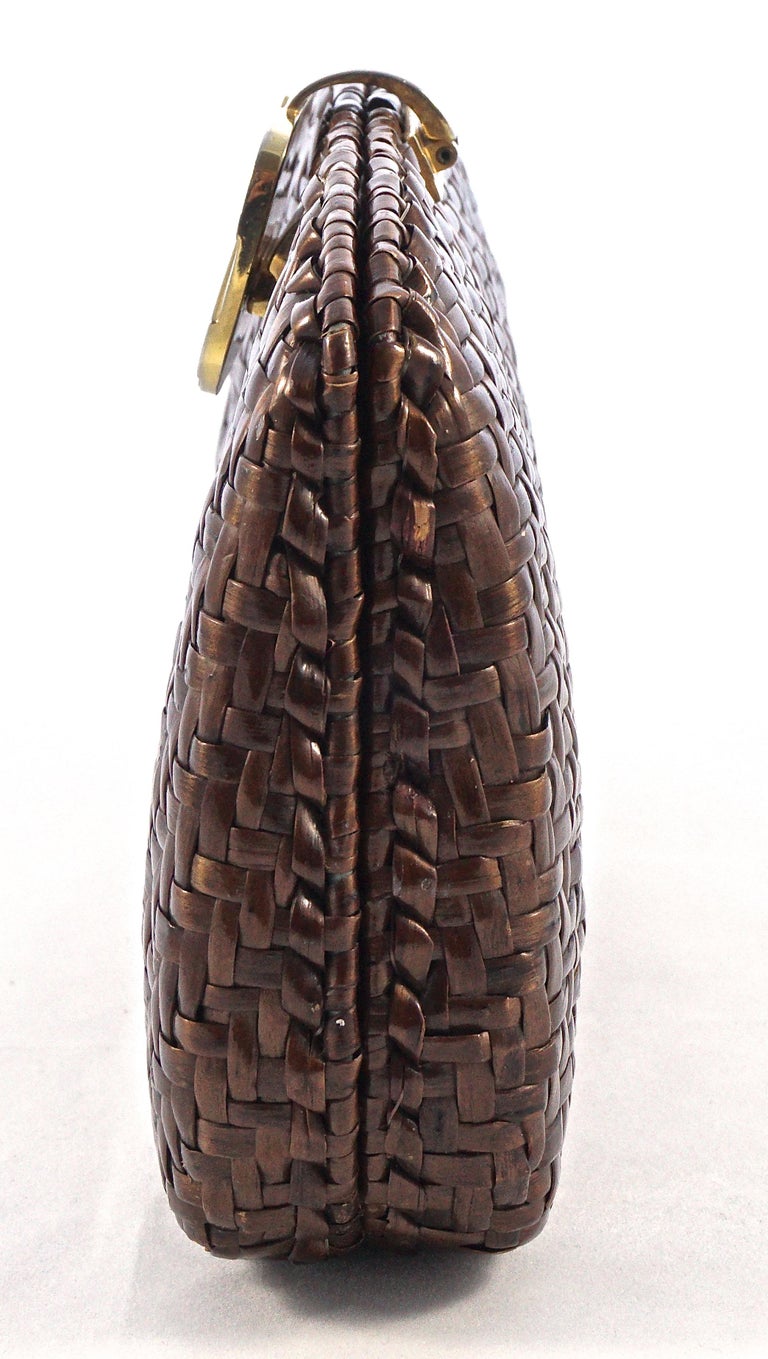 Rodo Italian Glazed Mid Brown Wicker Clutch Bag with Gold and Silver ...