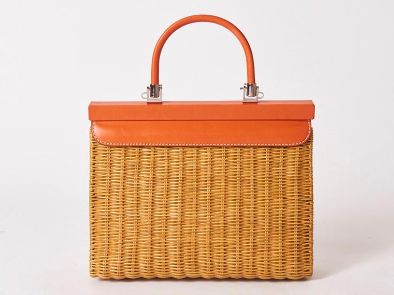 Rodo Rattan and Leather Handbag at 1stDibs | rodo wicker bag
