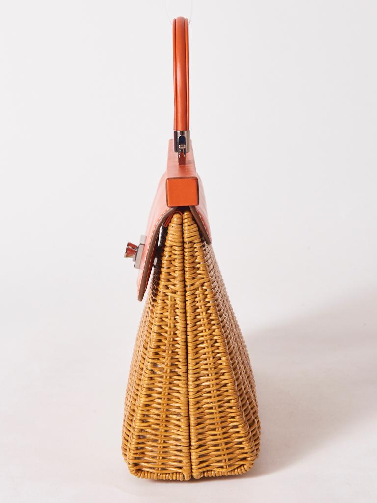 Rodo Rattan and Leather Handbag at 1stDibs | rodo wicker bag