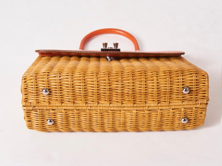 Rodo Rattan and Leather Handbag at 1stDibs | rodo wicker bag