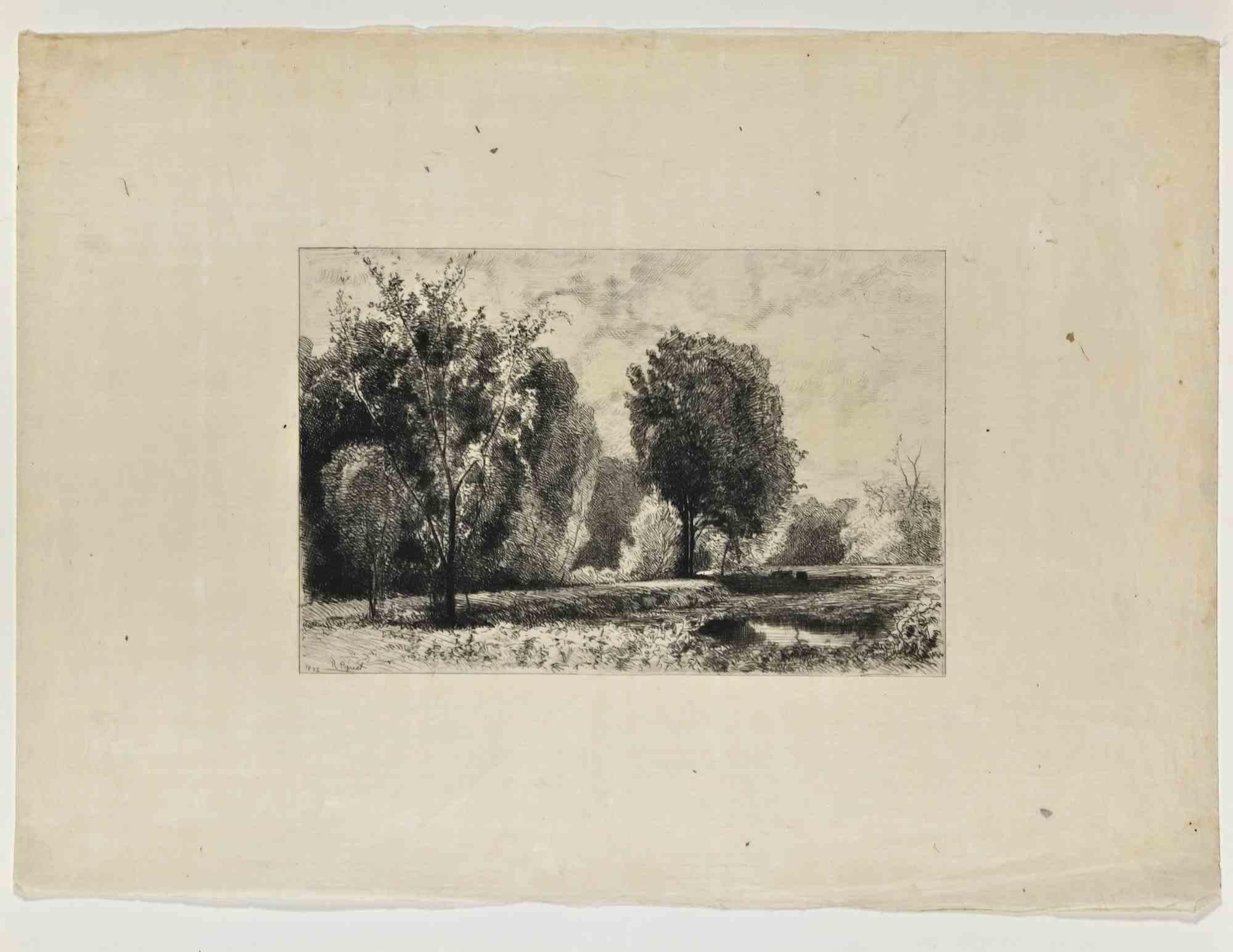 Rodolphe Piguet - Landscape - Original Etching by Rodolphe Piguet ...
